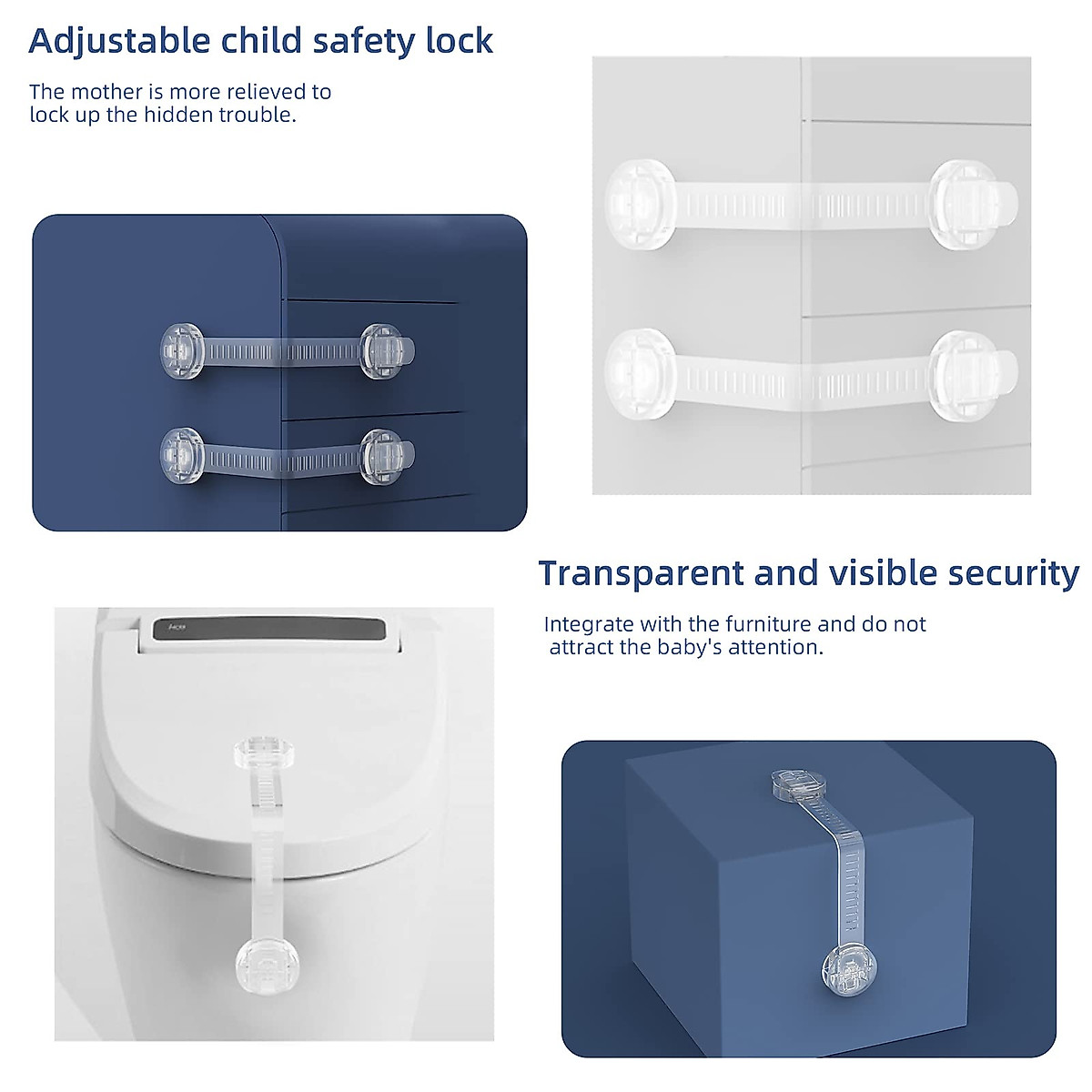 Mr Chen Child Safety Strap Locks (6 Pack) Child Safety Cabinet Proofing for Fridge, Cabinets, Drawers, Toilet, Childproofing Adjustable Multi Use Straps Latches(Transparent)