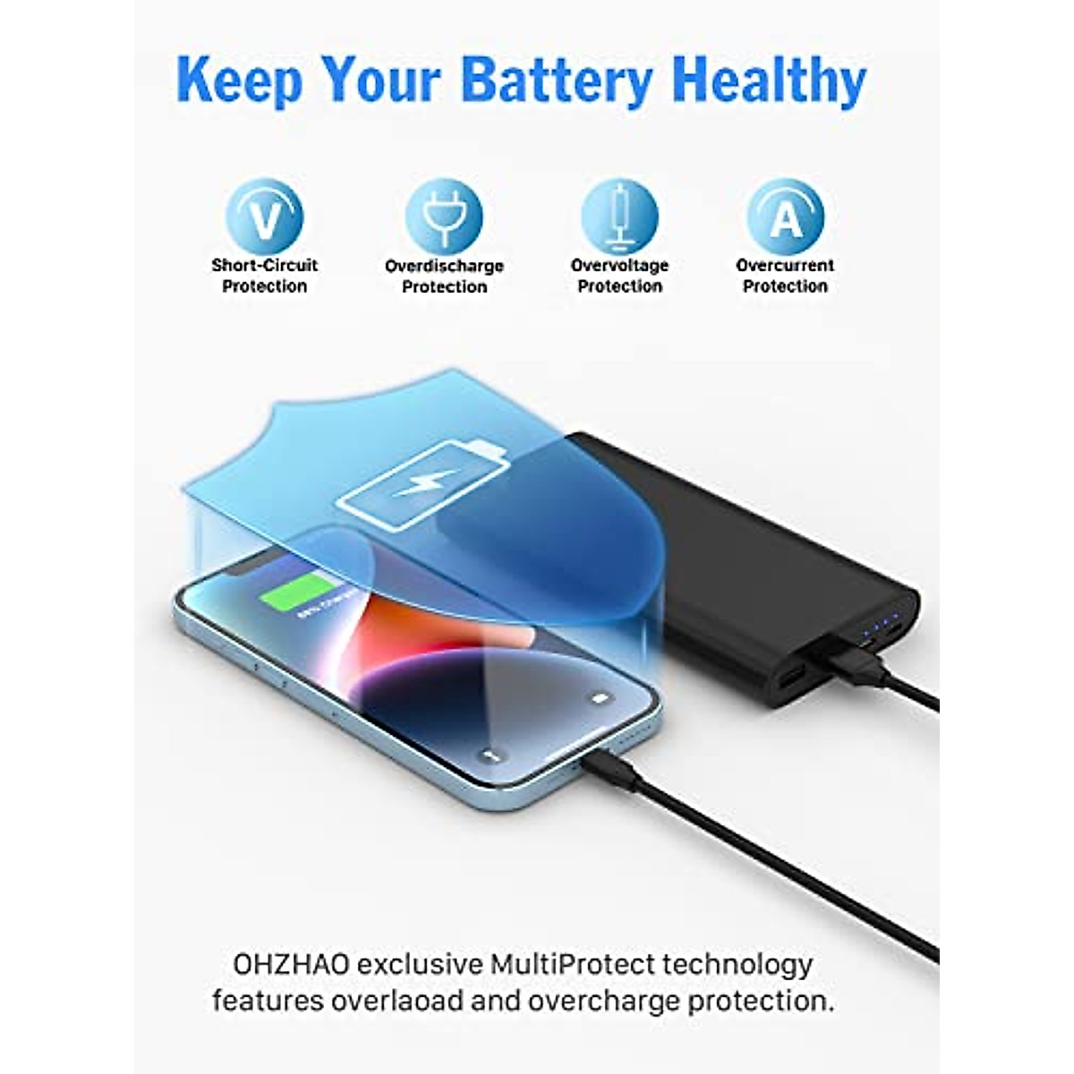 OHZHAO Portable Charger Power Bank 26800mAh, (Upgrade Large Capacity Battery) with Dual Input Ports Support Dual Fast Charging, 2 USB Ports for iPhone, iPad, AirPods, Samsung,Android and More,Black