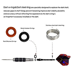DIOLILI Dart Shaft O-Ring Applicator Tool+200 Pcs Black Rubber O-Rings+200 Pcs Red Silicone Ring+50 Pcs Dart Steel Rings Accessory Washers Keep Shafts Tight …