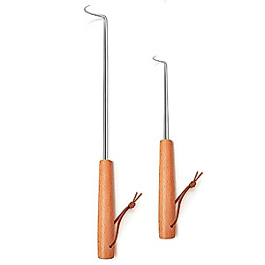 Joyfair Pigtail Food Flipper Set of 2 (17 & 12 Inch), Stainless Steel Meat Hook & Turner for Grilling, Flipping and Turning, Grill Tool with Wooden Handle, To Replace of Tongs, (Right Handed)