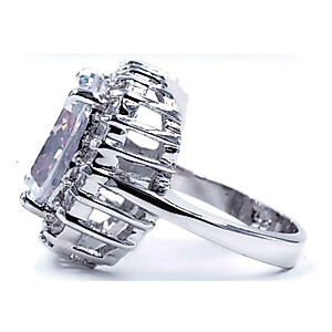 Glamour Rings Large Silvertone Statement Ring with Aurora Borealis Crystal and Small CZ Surround Stones Size 10