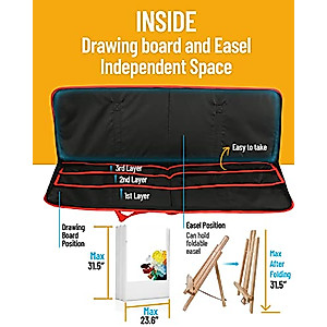 FINESUN Art Portfolio Case 34 x 22 Inches, Art Supply Storage Organizer, Art Bag with Frame Construction& Shoulder Straps, Portfolio Folder for Artwork, Drawings& TV, Standing Black