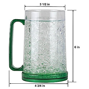 Lily's Home Freezer Beer Mugs, Double Wall, Insulated with Liquid Gel Plastic Pint Freezable Glasses, 16 oz Beer Glass for Freezer, Chiller Frosty Cup, Frozen Ice Freezy Mug, Freezer Cups. Set of 4