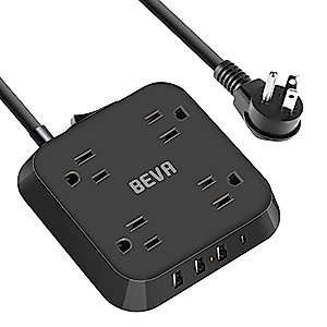 Power Strip with USB C, 4 Widely Spaced Outlets and 4 USB Ports 5 FT Extension Cord, BEVA Surge Protector Power Strip Mountable USB Power Strip 1250W/10A for College Essentials Dorm Room Essentials