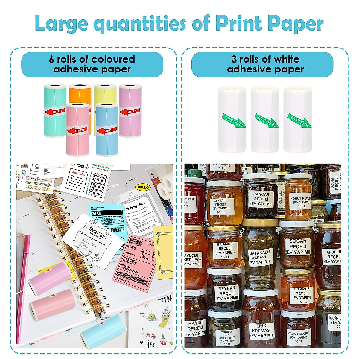 9 Rolls Mini Thermal Sticker Paper for Phomemo M02/T02 Mini Printer, Thermal Printer Paper with 57x25mm, Mini Thermal Printer Sticker Paper for Photo Journal Notes Memo