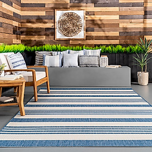 nuLOOM Robin Multi Stripe Indoor/Outdoor Area Rug, 10x14, Blue