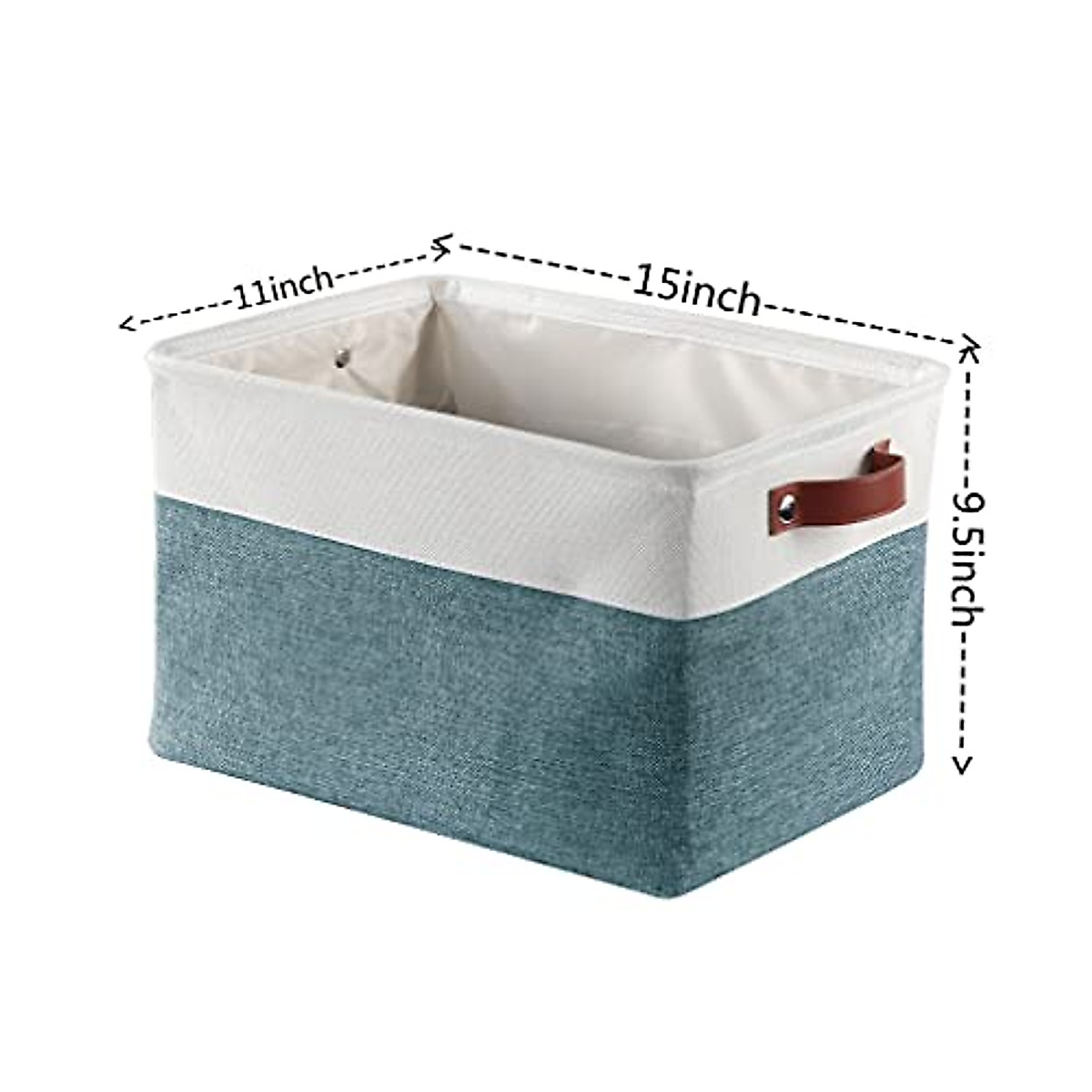 Storage Baskets for Shelves, Closet Storage Bins for Organization, Fabric Bins Cube W/Handles for Organizing Shelf Nursery Home Closet, Large - 3 Pack,Green/White