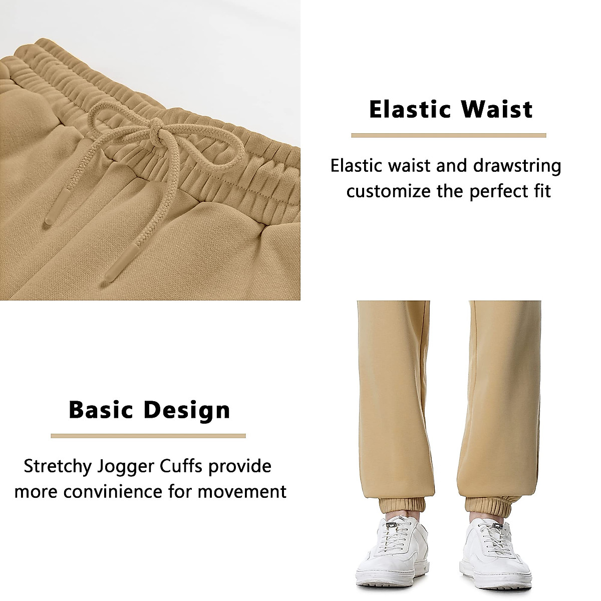 BEARTALON Fleece Sweatpants for Mens Joggers with Pockets Elastic Ankles Drawstring Sweat Pants for Casual Golf Workout Khaki S