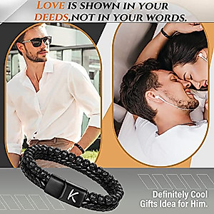 Bracelets for Men Letter C Beaded Initial Bracelet Mens Gifts for Birthday Lava Rock Cuff Bangle Leather Gifts for Him I Love You Engraved Birthday Retirement Christams Jewelry