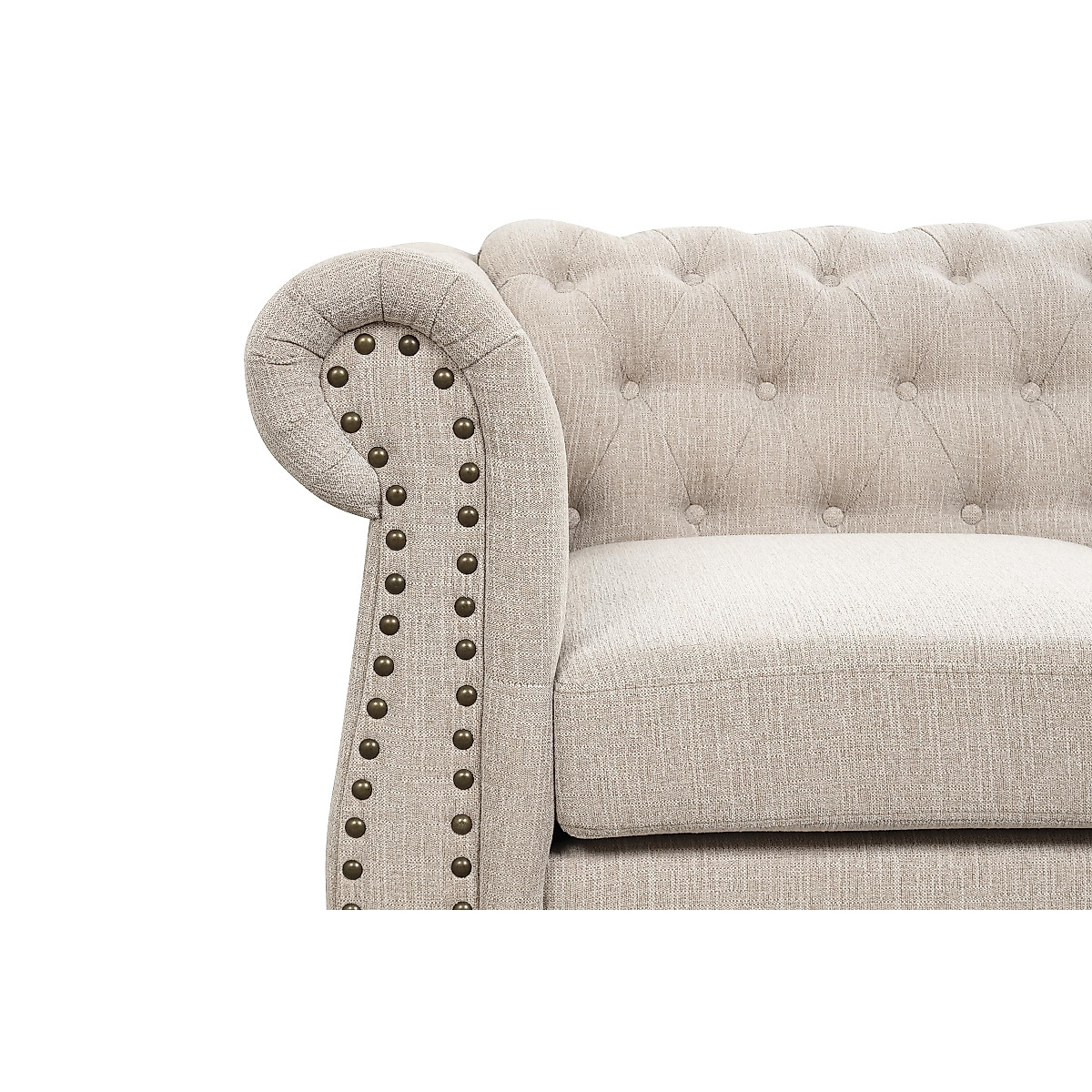 Morden Fort Classic Chesterfield Victoria Arm Loveseat Set, Tufted Loveseat Sofa No Sagging with Solid Wood Legs, Pet-Friendly Love Seat Set Couch for Living Room Bedroom Apartment - Chenille Beige