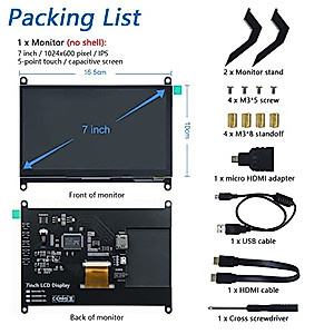 FREENOVE 7 Inch HDMI Touchscreen Monitor for Raspberry Pi Jetson Nano PC (No Shell), 1024x600 Pixel IPS Display, 5-Point Touch Capacitive Screen