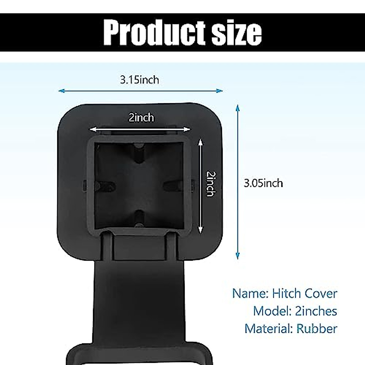 gunhunt Pack of 1 Square Plug Protection Cap, Traction Cover, 2In Trailer Hitch Covers, Car Trailer Cover, for Toyota Ford Jeep Chevrolet Nissan Dodge (Black)