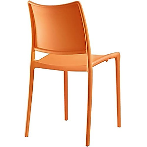 Modway Hipster Contemporary Modern Molded Plastic Stacking Four Dining Chairs in Orange
