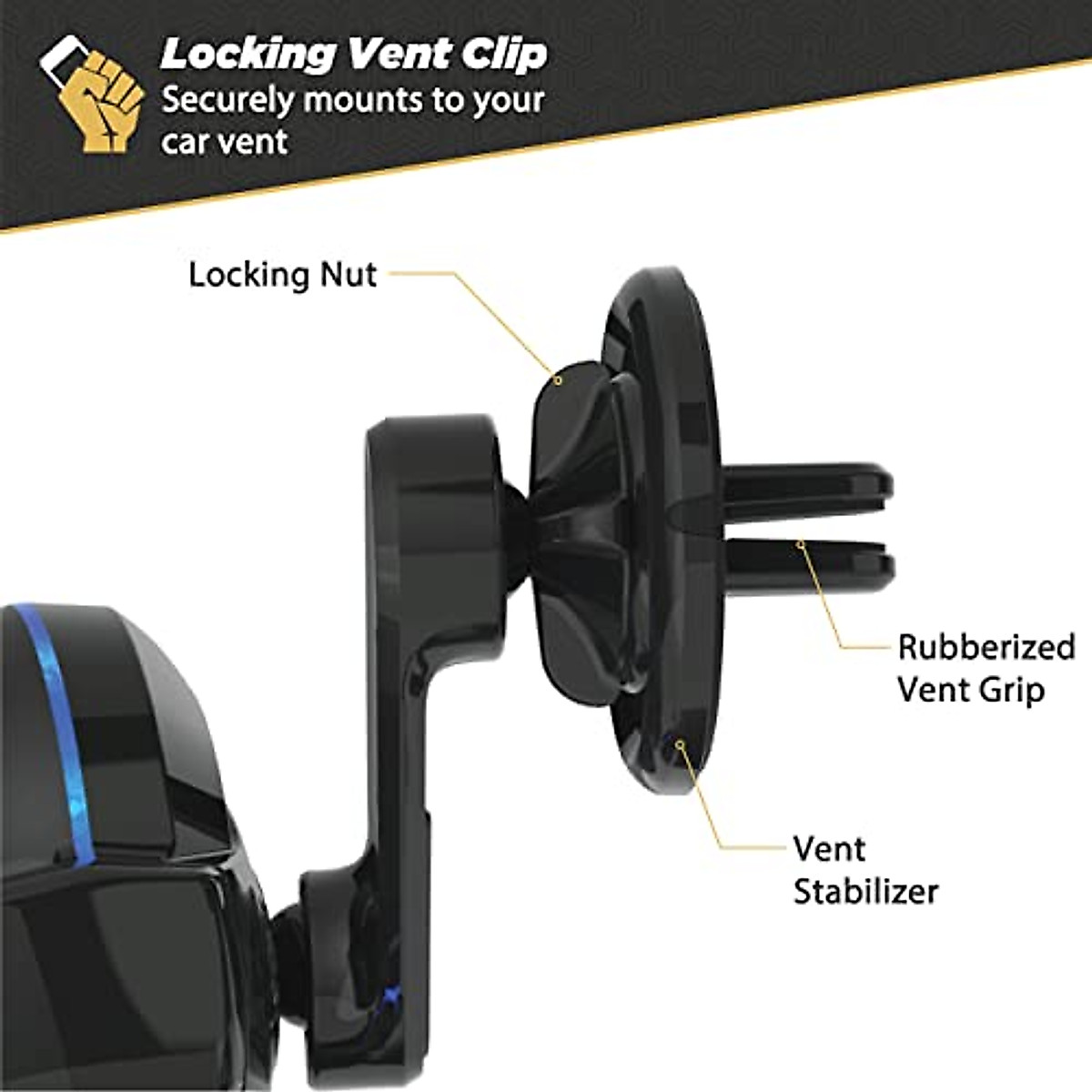 Scosche MGQVP-XTET MagicGrip FreeFlow Autogrip Wireless Charging Vent Phone Mount for Car in Black