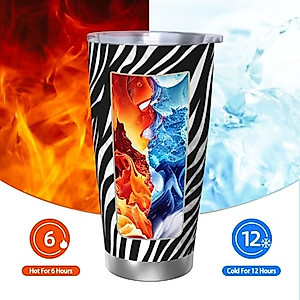 Zebra Print Tumbler with Lid and Straw 20oz Stainless Steel Car Cup for Hot and Cold Drinks, Double Wall Insulated Travel Coffee Mug Reusable Drink Thermos Cup Birthday Gifts
