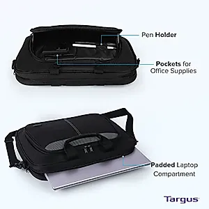 Targus Intellect Slim Slipcase Bag with Durable Water-Resistant Nylon, Two Large Exterior Pockets, Removable Shoulder Strap, Protective Sleeve for 14-Inch Laptop and Tablet, Black (TBT260)