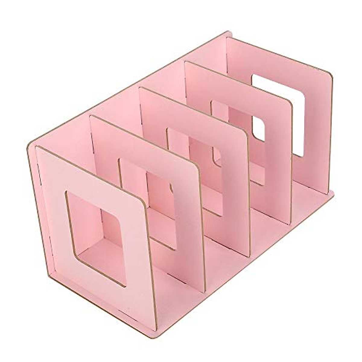 Desktop Bookshelf Wooden DIY Desk Organizer Multi-Slots Bookshelf Rack Organizers, Eco-Friendly Books DVD Storage Magazine Holder Literature Display Rack for School or Office(Pink)