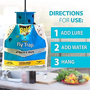 Raid Fly Trap (6-Pack), Outdoor Fly Trap, Disposable Fly Trap Bag, House Fly Trap with Food-Based Attractant