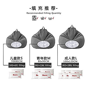 KODENG Large Small Lazy Sofas Cover Chairs Without Filler Linen Cloth Lounger Seat Bean Bag Pouf Puff Couch Tatami Living Room Beanbags (85x105cm)
