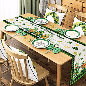 St Patricks Day Table Runner 72 Inch Long, St Patricks Leprechaun Gnomes Table Runner, Shamrocks Green Truck Decorations for Home Dining Room