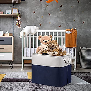 KITCSTI Storage Baskets for Organizing, Extra Large Rectangular Storage Bin, Fabric Folding Organizer for Closet, Toys, Clothes, Home, Office, 17x12x15 Inches (Blue & White, Pack of 3)