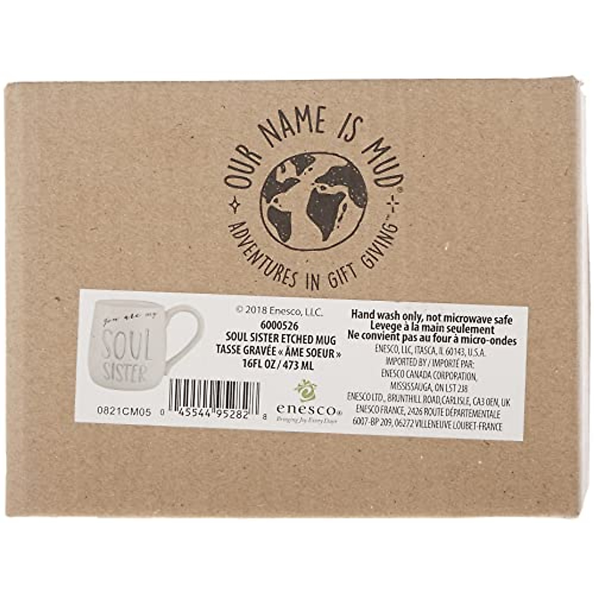 Enesco Our Name is Mud “Soul Sister” Stoneware Engraved Coffee Mug, 1 Count (Pack of 1), Gray