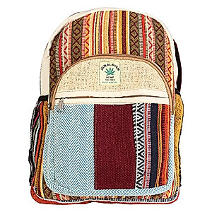 Cotton stripe and hemp backpack, 13" himalayan hemp backpack, hiking backpack, fair trade bag, free spirit bag, hippie bag, nepali bag, boho bag