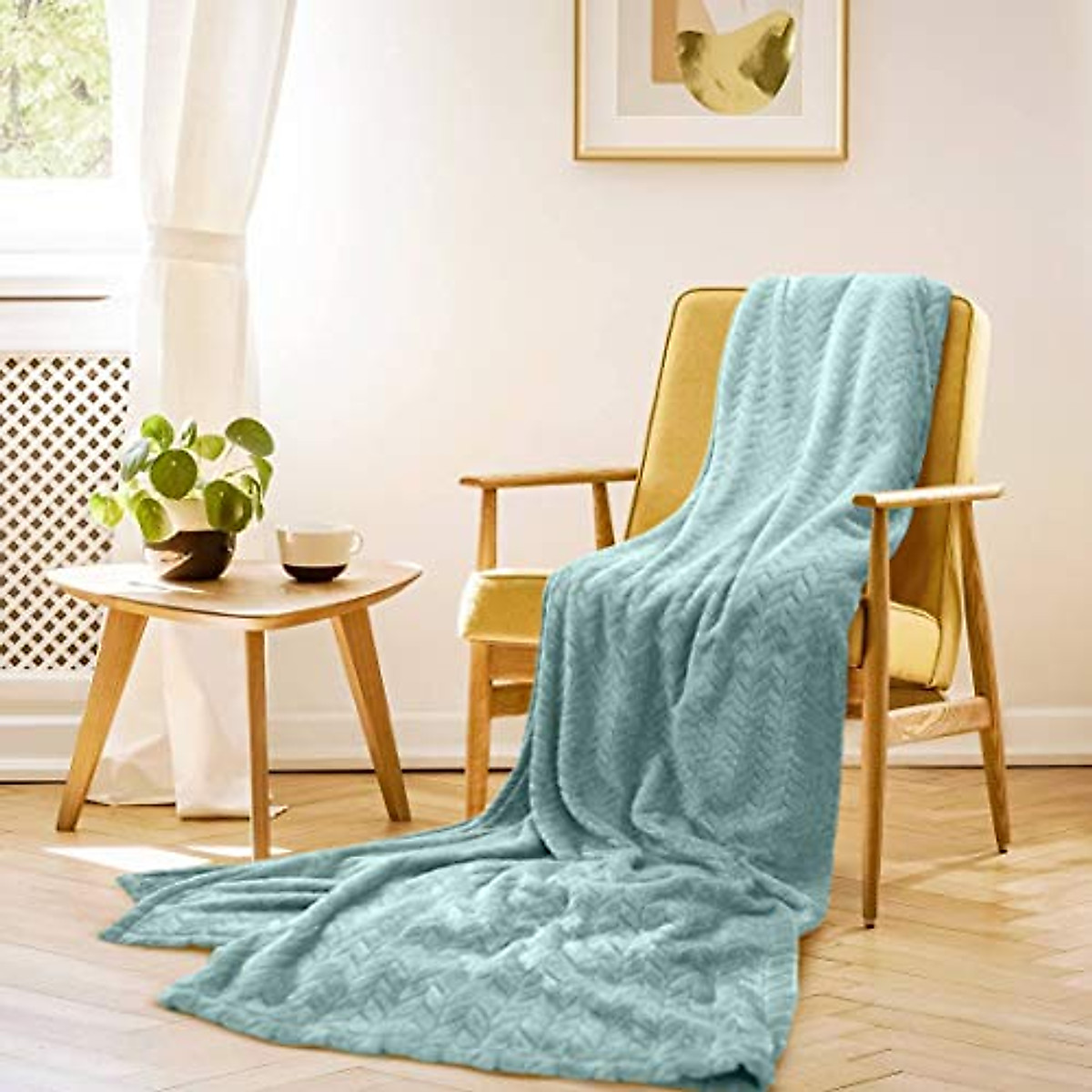 Kingole Flannel Fleece Luxury Throw Jacquard Weave Blanket, Celadon Twin Size Leaf Pattern Cozy Couch/Bed Super Soft and Warm Plush Microfiber 350GSM (66 x 90 inches)
