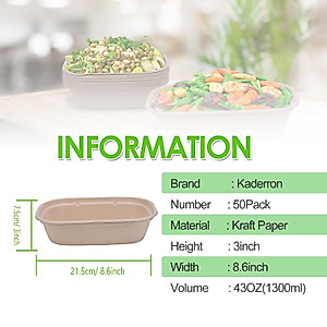 Kaderron 35 oz 50 Pack Large Paper Bowls with Lids, Disposable Bowls Bulk Leakproof and Microwave Safe for Hot/Cold Use