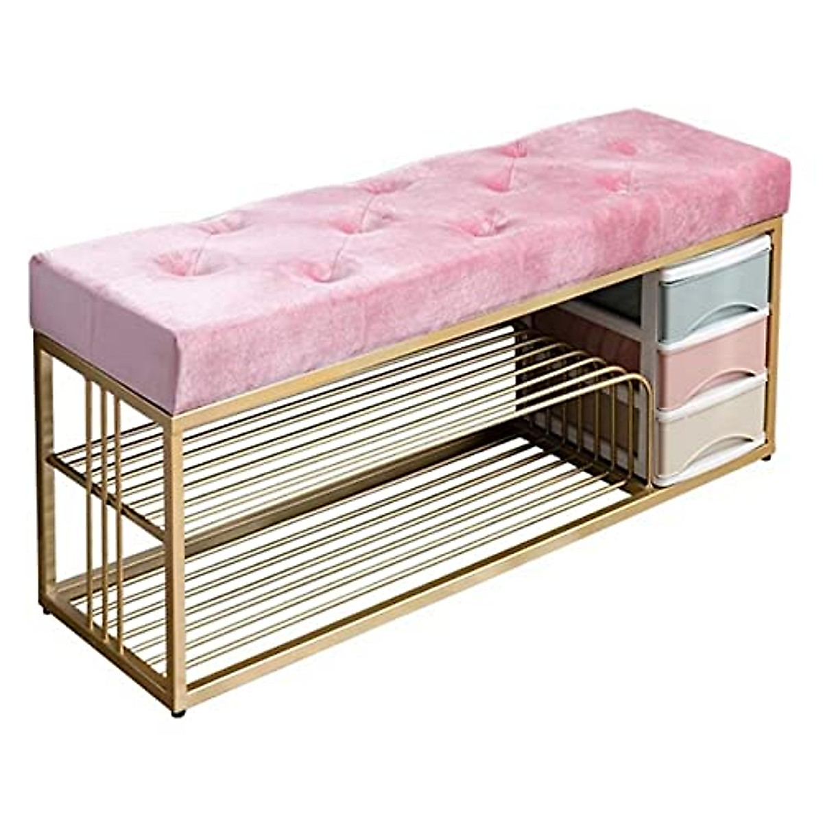 ALDEPO Shoe Cabinet Entryway Shoe Rack with Storage Drawers Iron Art Shoe Changing Stool with Cushion Wardrobe Shoe Rack Shoe Rack Bedside Bench