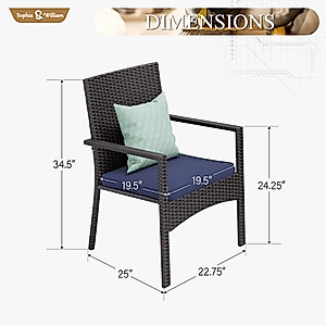 Sophia & William Patio Chairs Set of 2, 2 Pcs All-Weather Rattan Outdoor Dining Chairs, Lightweight Wicker Dining Chairs with Seat Cushions