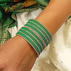 Efulgenz Indian Bangles for Women Indian Bangle Set Rhinestone CZ Plain Metal Bracelet Bangle Jewelry for Women