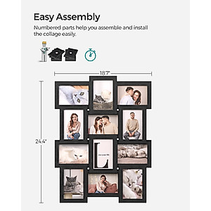 SONGMICS Collage Picture Frames, 4x6 for Wall Decor Set of 12, Multi Family Photo for Gallery Decor, Hanging Display, Assembly Required, Ink Black