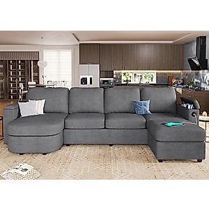 SEDETA U Shaped Couch, Sectional Sofa Couch with Storage Seat, Chenille Dark Grey