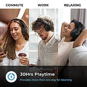 phonicgrid SE7 Hybrid Active Noise Cancelling Headphones, Bluetooth Wireless Headphones, Over Ear Bluetooth Headphones with ENC Clear Calls, Deep Bass, Bluetooth 5.1, 30Hrs for Talk/Music/Work, Black