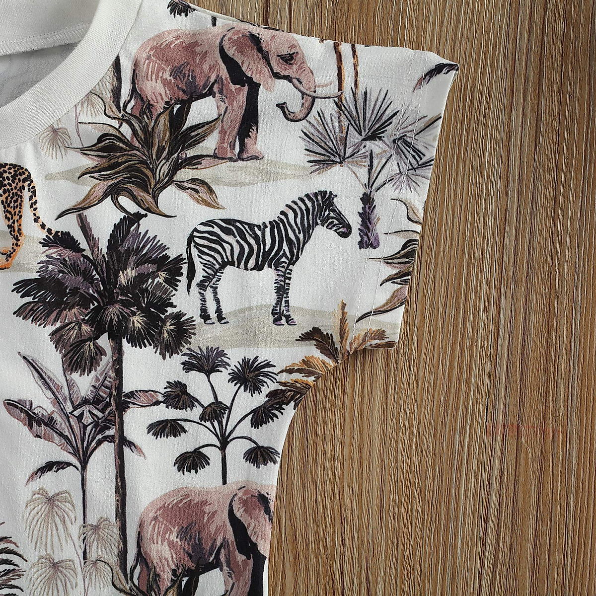 Toddler Baby Boys Summer Clothing Sets Forest Animal Print Romper Short Sleeve Bodysuit Tops and Shorts 2PCS Outfit (White, 12-18M)