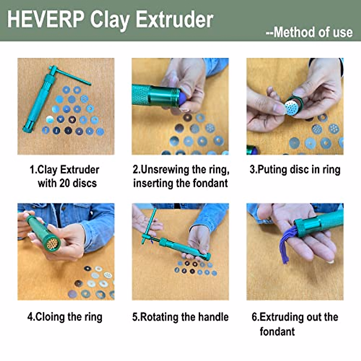 HEVERP Stainless Steel Clay Extruder Sugar Paste Extruder Cake Fondant Decorating Tool Set