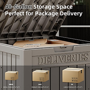Package Delivery Box for Porch, 48 Gallon Storage Box with Lockable Secure, Large Double Wall Resin Outdoor Package Delivery and Waterproof Deck Box