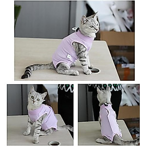 Yoolhamy Cat Recovery Suit for Post After Surgery, Elizabethan Collar & Cone Alternative, Anti-Licking Wound for Abdominal Wounds or Skin Diseases Kitten Bodysuit (Purple, L)