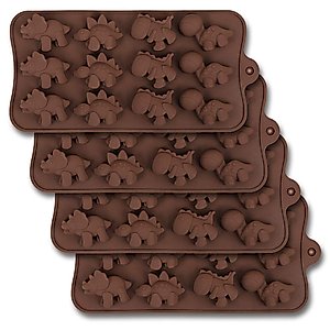 homEdge 12-Cavity Dinosaur Chocolate Mold, Set of 4PCS Non Stick Silicone Dinosaur Mold for Candy Chocolate Jelly, Ice Cube