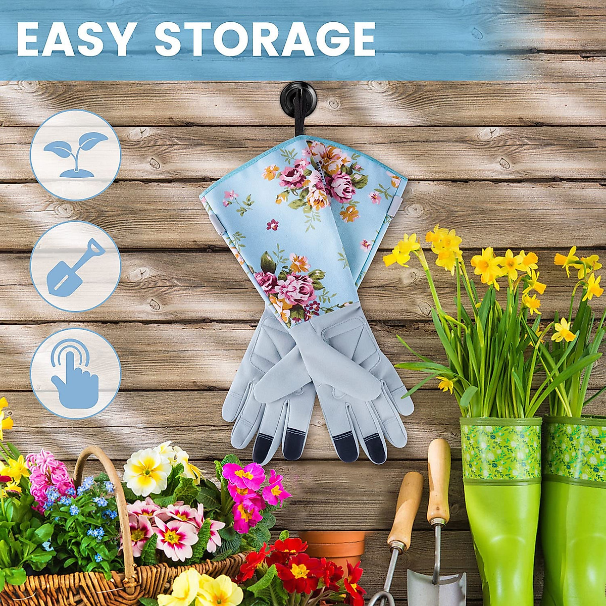 WANCHI Cowhide Leather Thorn Proof Gardening Gloves Medium + Long Sleeve Garden Gloves Small