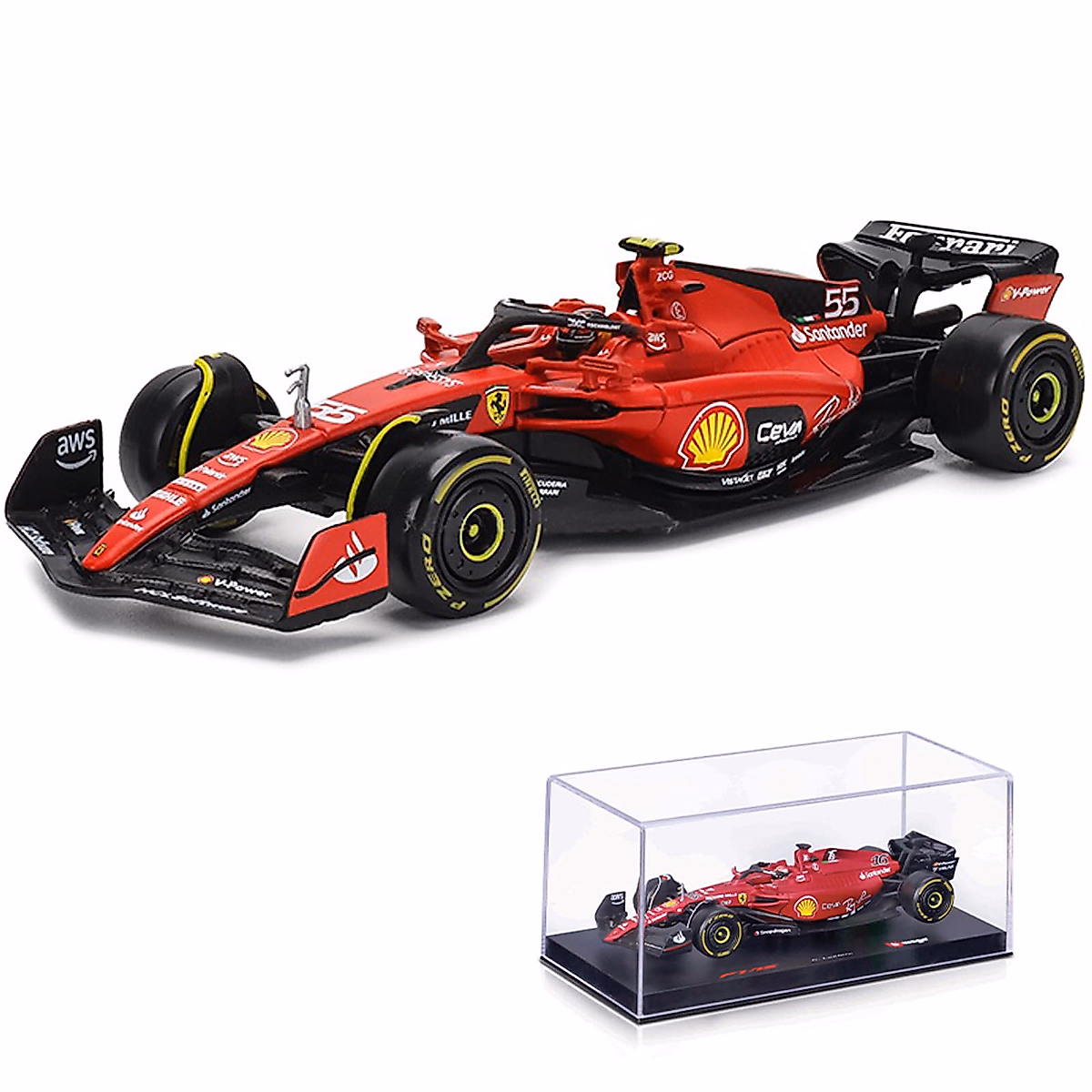 JODIYAAH Bburago 1/43 F1 2023 SF23 16# Charles Leclerc Scuderia Ferrari SF23 55# Carlos Sainz Alloy Car Die Cast Car Model Collection Gift (1/43 SF23 55# W/Helmet)