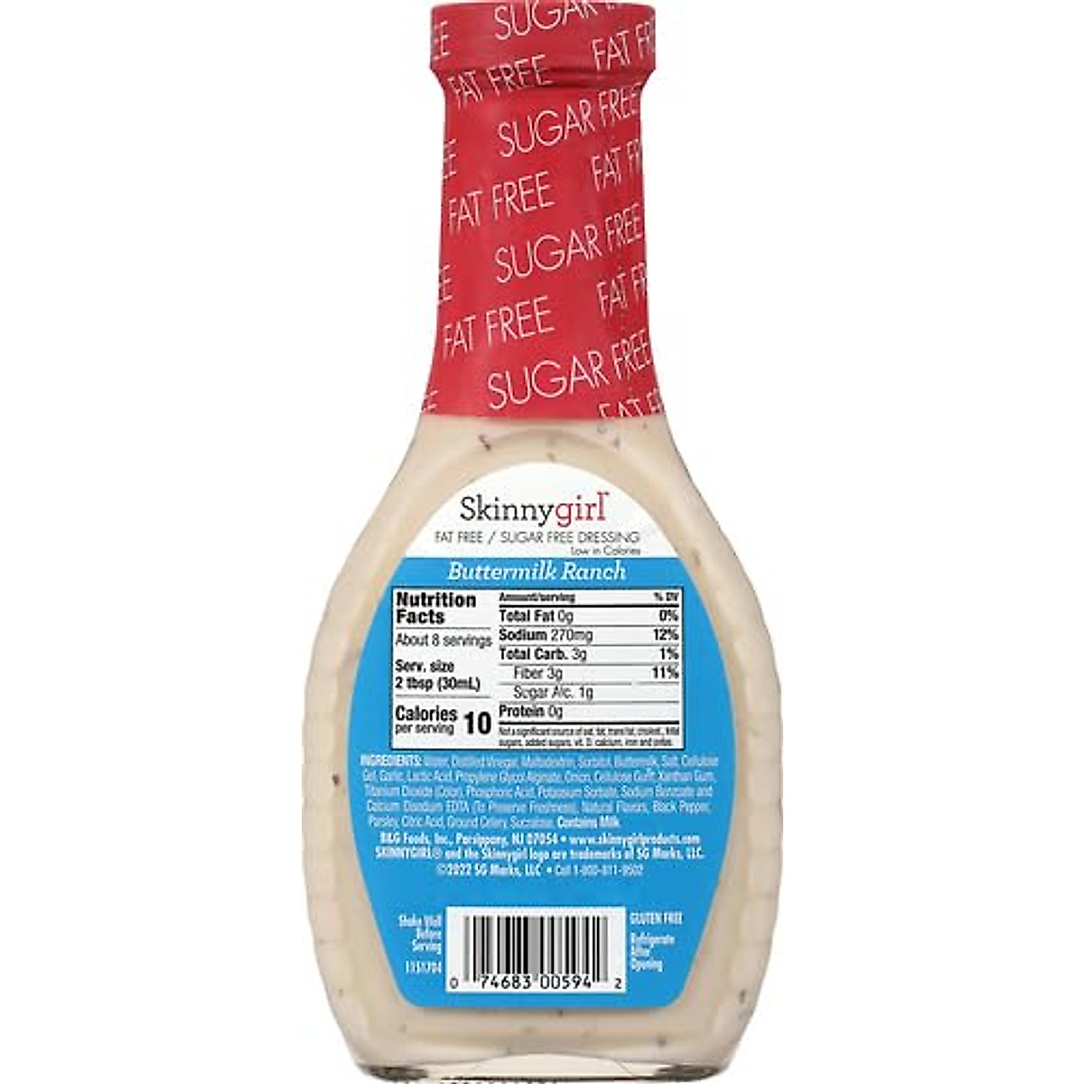 Skinnygirl Fat-Free Salad Dressing, Sugar-Free Buttermilk Ranch, 8 Ounce