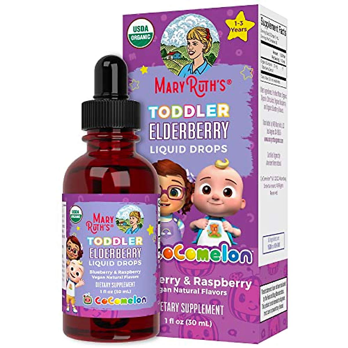 USDA Organic Cocomelon Elderberry Syrup for Toddlers & Cocomelon Vitamin D3 K2 Liquid Drops for Toddler Bundle by MaryRuth's | Immune Support | Calcium Absorption | Strong Bones | Vegan | Gluten Free