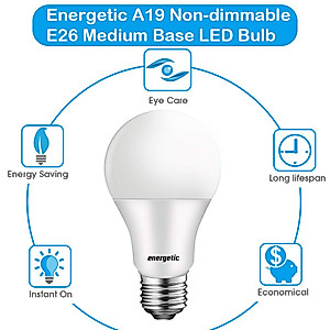 Energetic Lighting 24 Pack Led Bulbs 60 Watt A19, Warm White 3000K, E26 Medium Base LED Light Bulbs, 750 Lumens, Non-dimmable, UL Listed