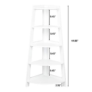 5 Tier Rustic Corner Shelf Stand, Industrial Small Bookcase Corner Ladder Shelf Plant Stand for Living Room, Kitchen, Home Office (White)