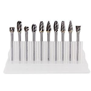 BHA Tungsten Carbide Burr Die Grinder Rotary Tool Bit Set for Aluminum and Other Non Ferrous Material Engraving and Precision Work, Aluma Cut with 1/8” Shank - 10 Pieces
