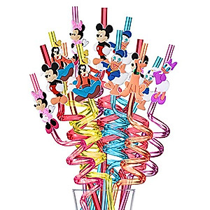 24 Mouse Straws with 2 Cleaning Brush 6 Designs Great for Mickey Theme Birthday Minnie Party Favors and Party Supplies