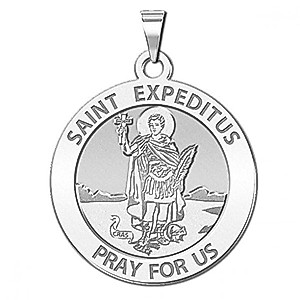 PicturesOnGold.com Saint Expeditus Round Religious Medal - 2/3 Inch Size of Dime, Sterling Silver