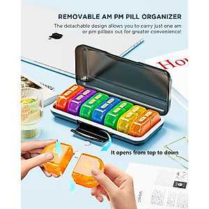Pill Organizer 2 Times a Day, Large Weekly AM PM Pill Organizer, Acedada Twice Daily Pill Box 7 Day with Detachable Compartment, Big Medicine Container Case Holder for Vitamin Fish Oil Supplement, DG